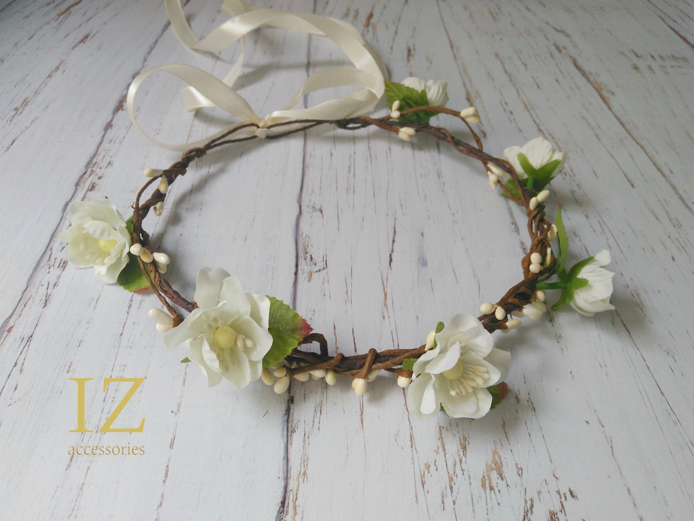 Ivory Flower Crown: Rustic Woodland Wedding Headpiece - Etsy