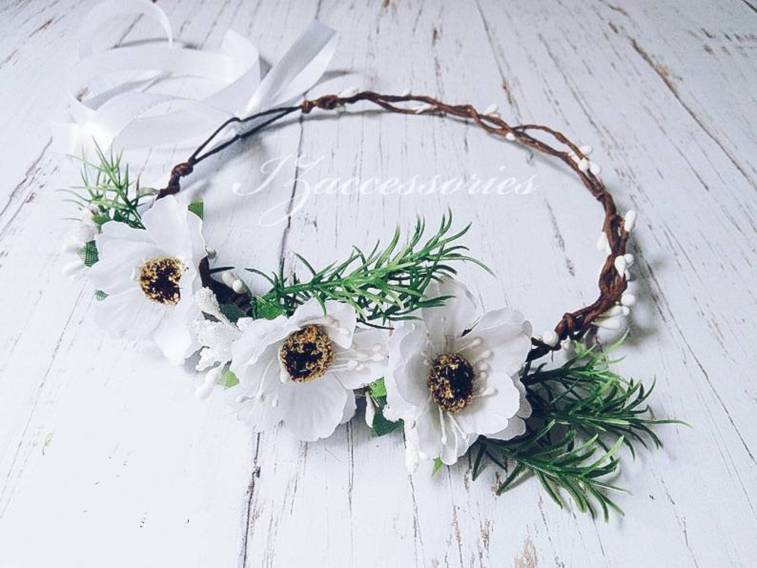 White Floral Bridal Headpiece, Rustic Flower Crown, Boho Wedding - Etsy