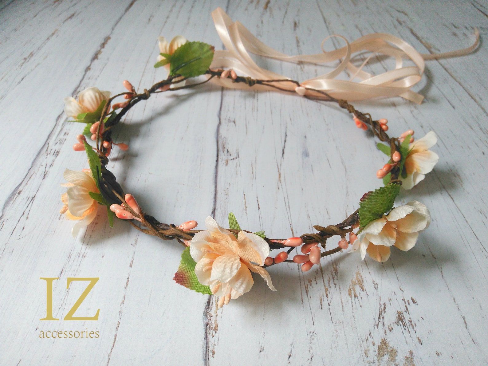 Peach Flower Crown Rustic Woodland Wedding Boho Hair Wreath - Etsy