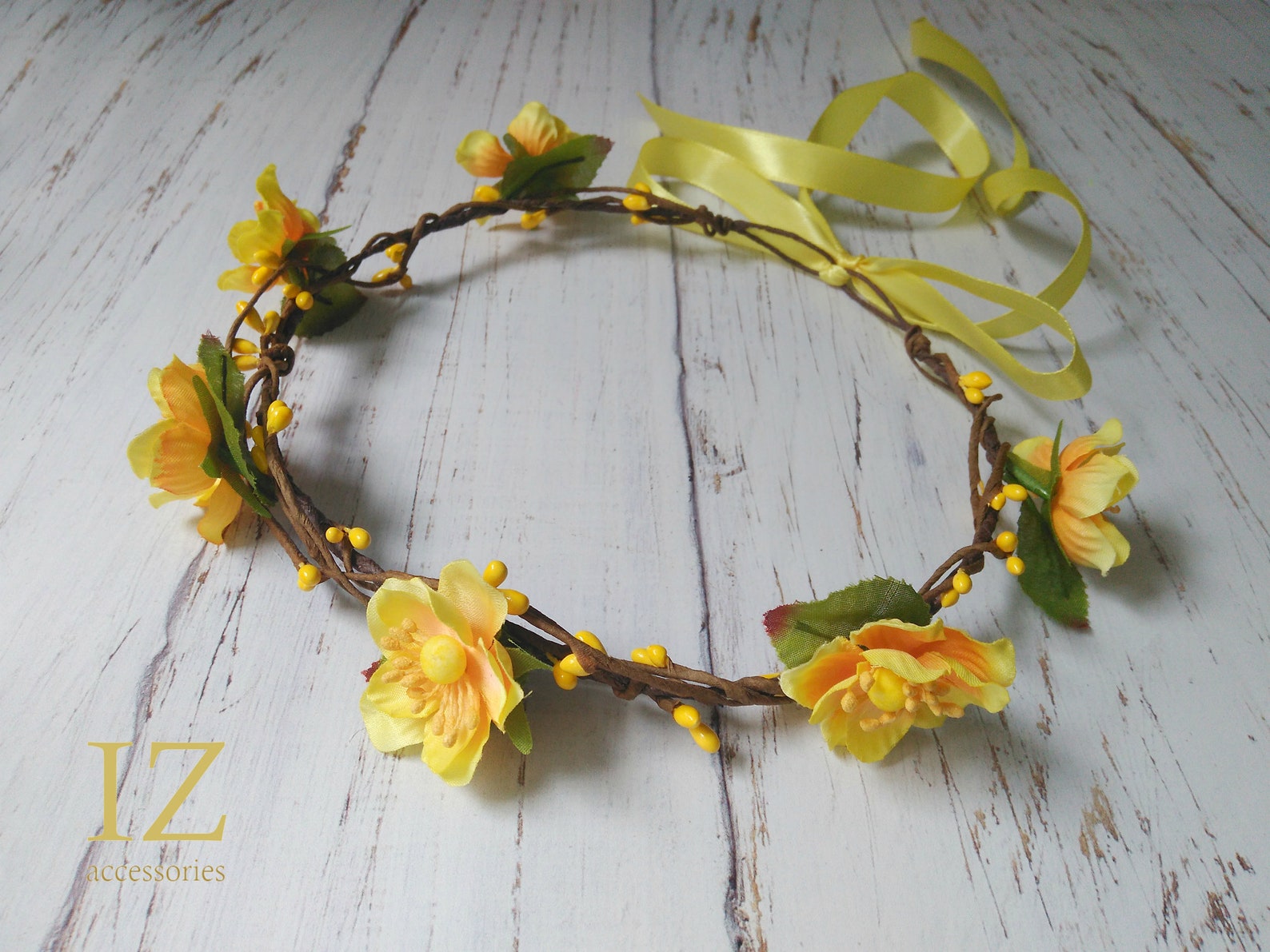 Yellow Flower Crown Rustic Wedding Boho Hair Wreath Bridal - Etsy