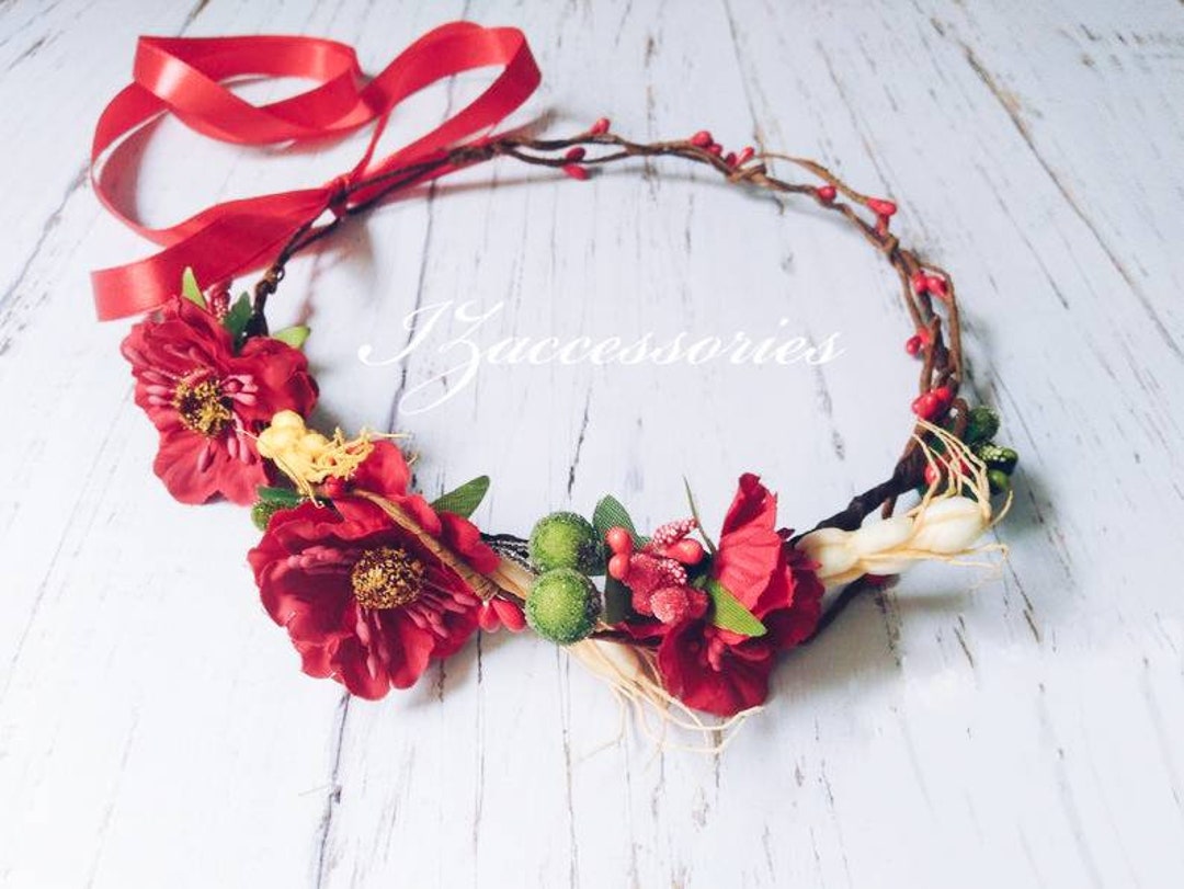 Red Poppy Flower Crown: Rustic Wedding Headpiece, Boho Bridal Halo - Etsy