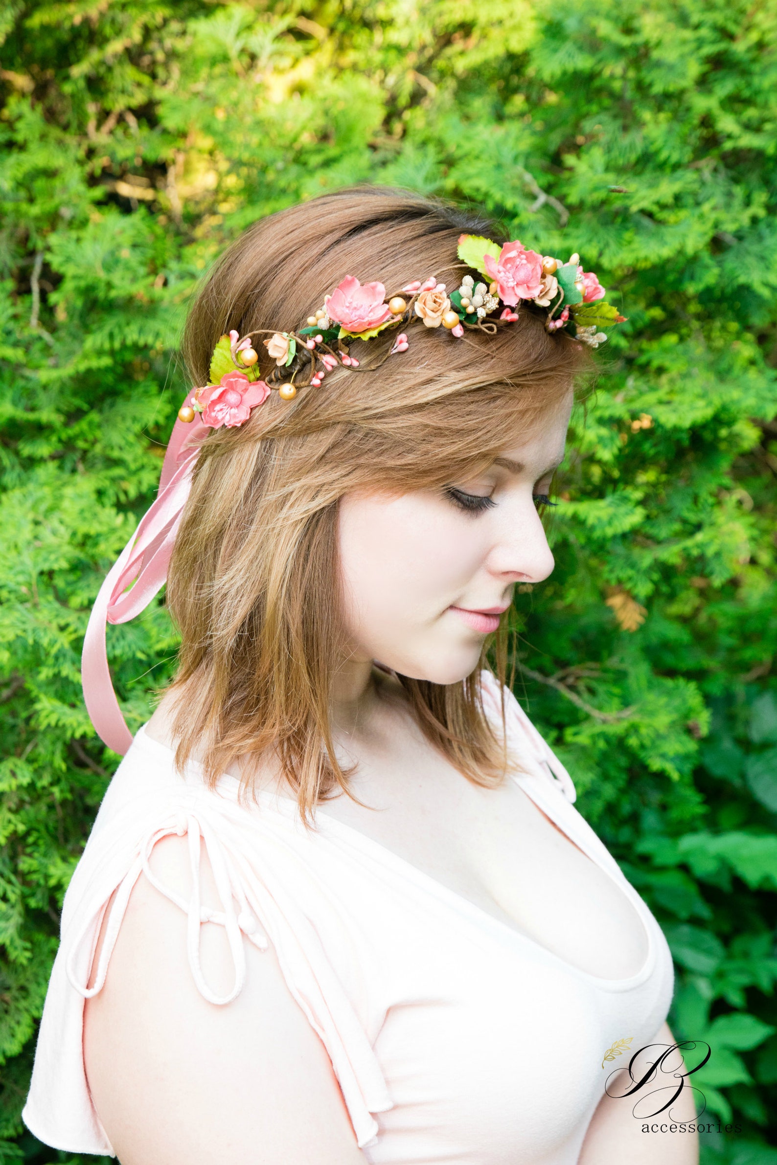 Coral Flower Crown: Bridal Headpiece, Boho Wedding Halo - Etsy