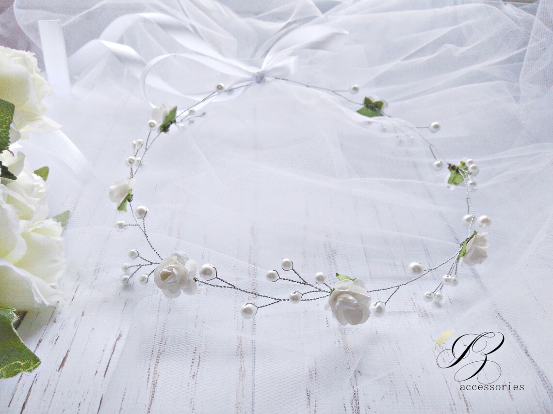 18 COLORS Delicate Flower Crown White Rose Crown Pearl Bridal | Etsy