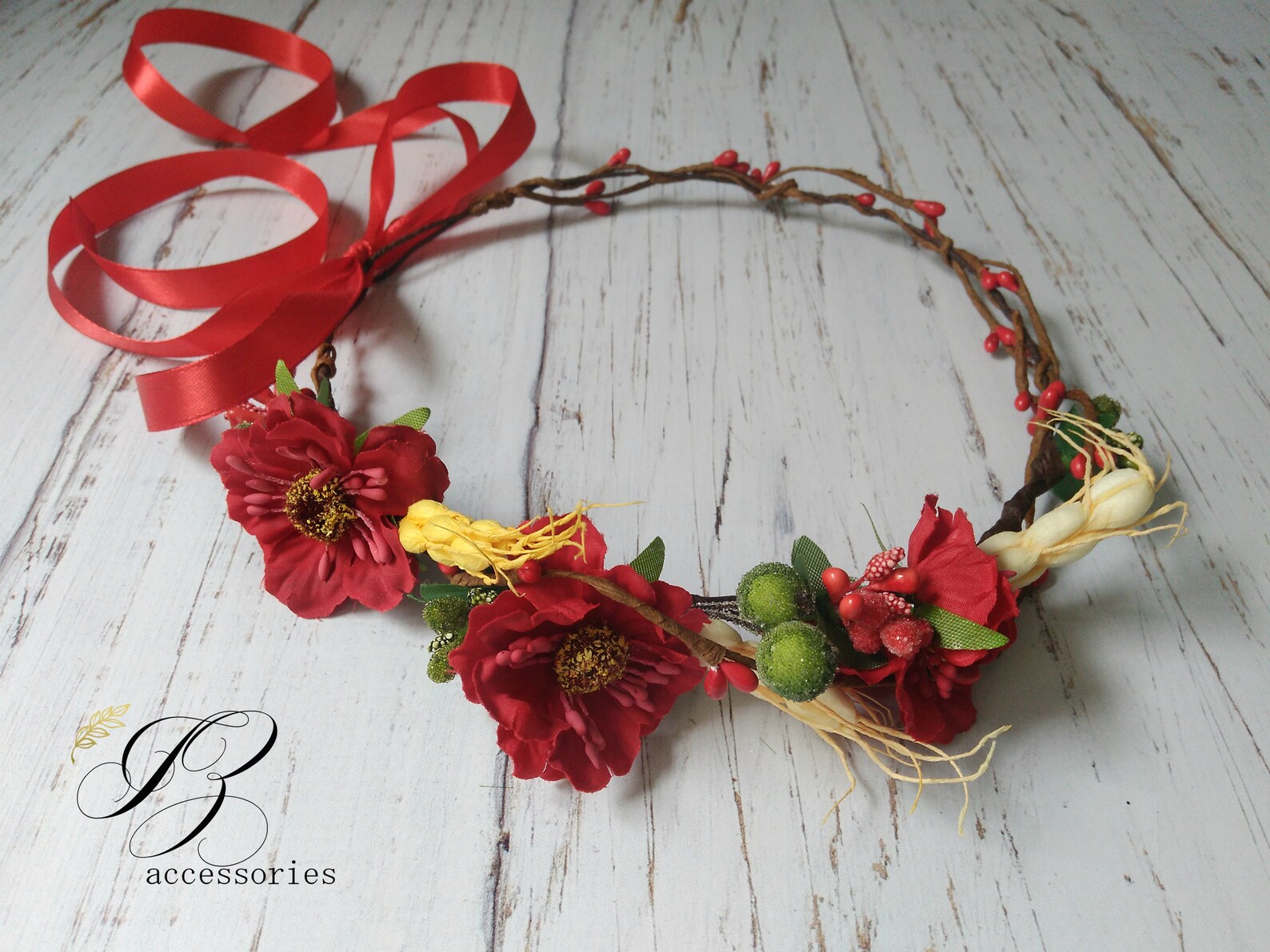 Red Poppy Flower Crown: Rustic Wedding Headpiece, Boho Bridal Halo - Etsy