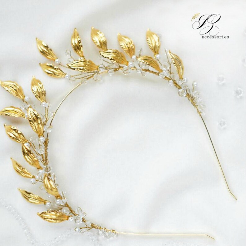 Gold leaf crown Bridal headband Gold leaf tiara Wedding | Etsy