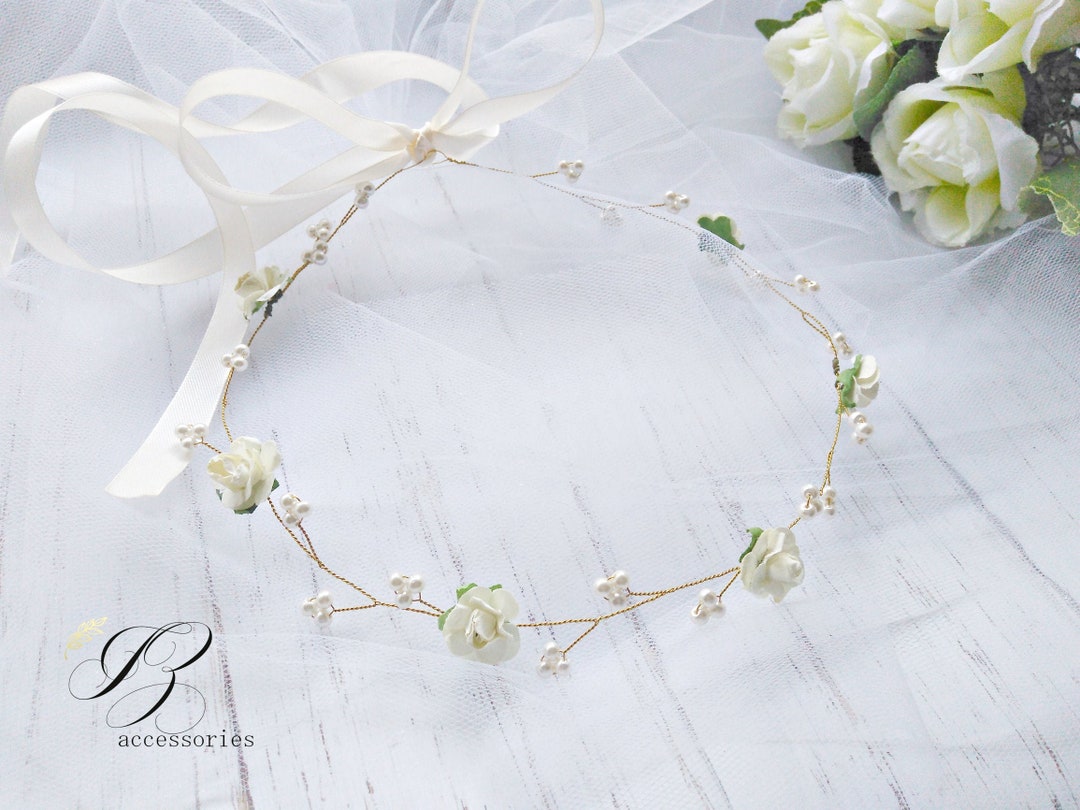 18 COLORS Delicate Flower Crown Ivory Rose Crown Pearl Bridal Hairpiece ...