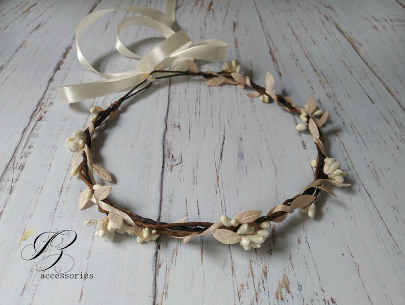 Ivory Berry crown Rustic wedding Boho Hair wreath Leaf crown | Etsy