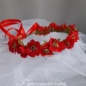 Red Poppy Wedding Flower Crown Boho Hair Wreath Bridal Headpiece ...