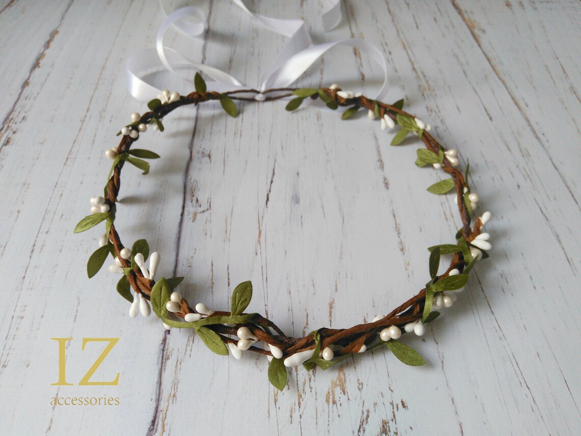 White Green Berry Crown Boho Hair Wreath Flower Leaf Crown | Etsy