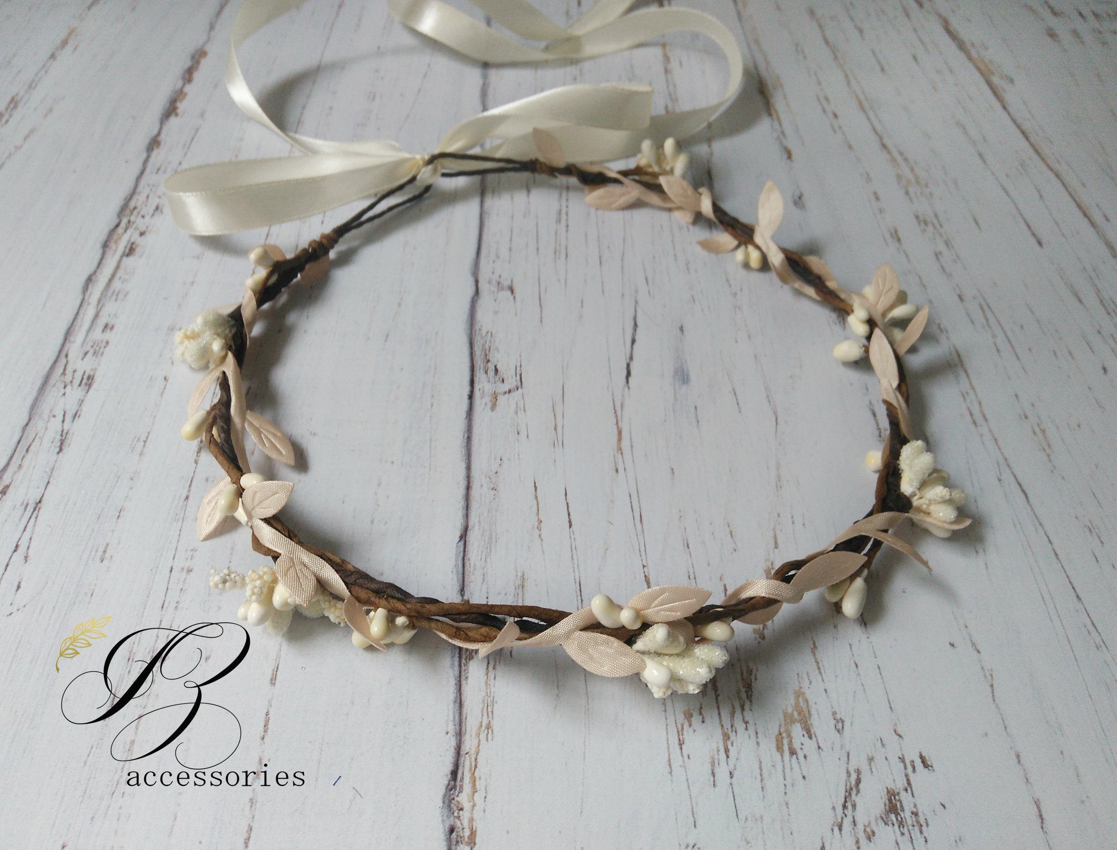 Ivory Berry crown Rustic wedding Boho Hair wreath Leaf crown | Etsy
