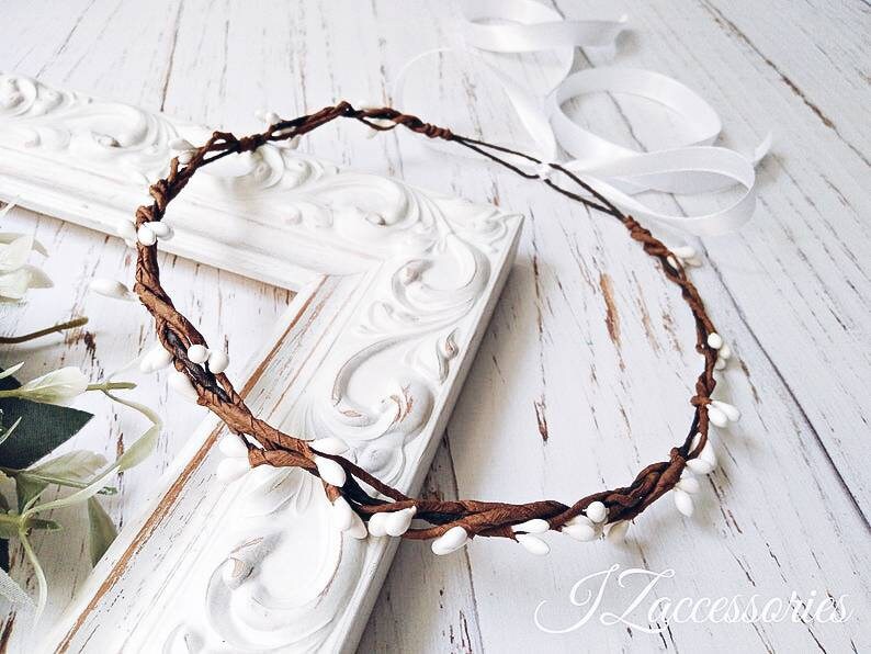 Simple Berry Crown Wedding Headband Bridal Hairpiece White - Etsy