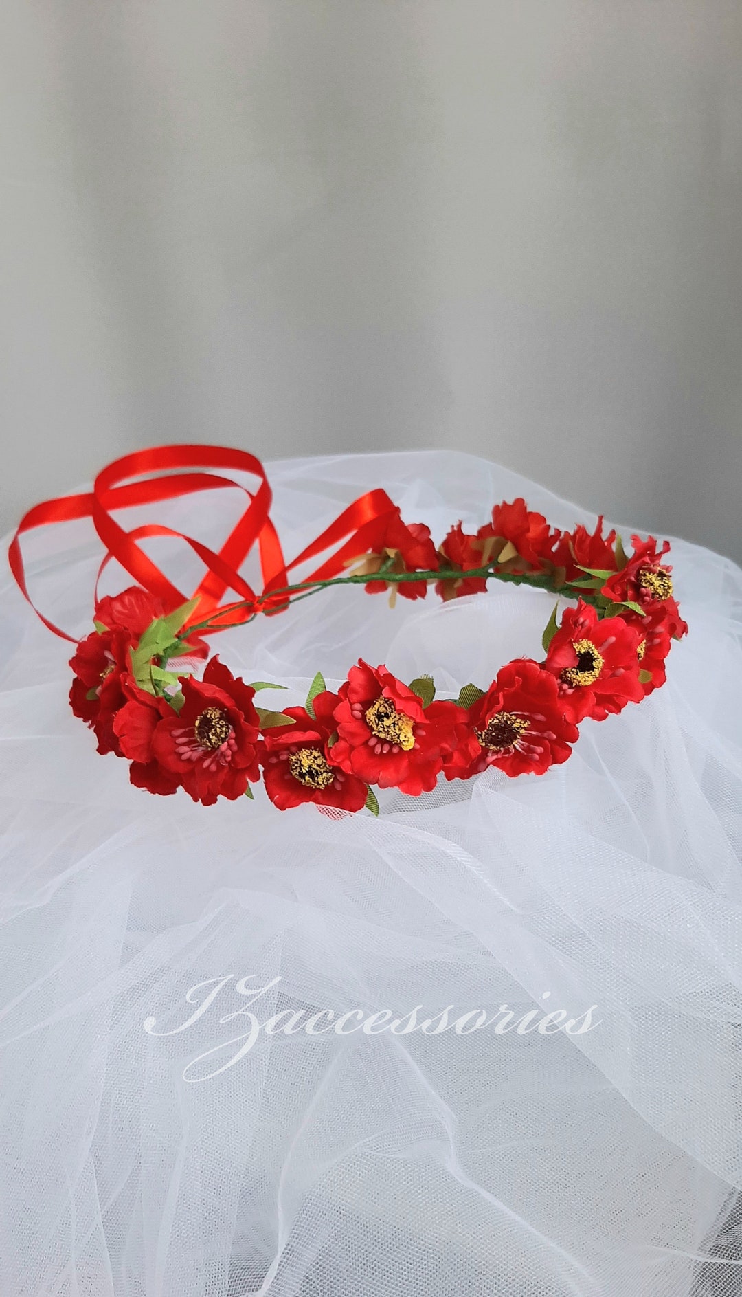 Red Poppy Wedding Flower Crown Boho Hair Wreath Bridal Headpiece ...