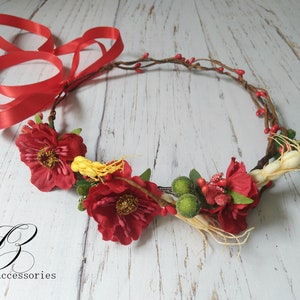 Red Poppy Flower Crown: Rustic Wedding Headpiece, Boho Bridal Halo - Etsy