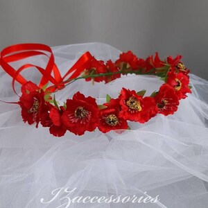 Red Poppy Wedding Flower Crown Boho Hair Wreath Bridal - Etsy