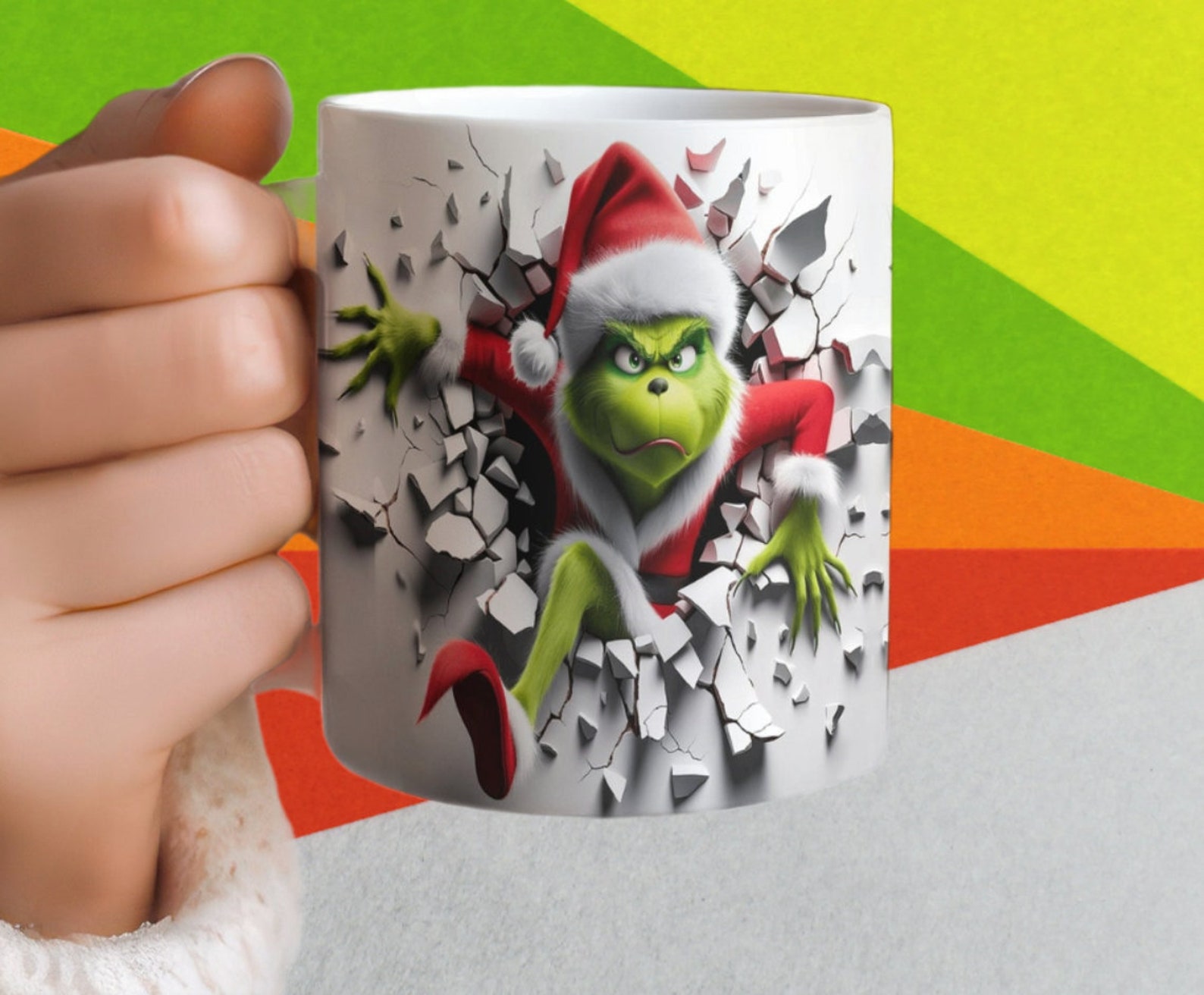3D Grinch Mug Wrap, 3D Mug Hole in the Wall, Grinchmas Design , 3D ...