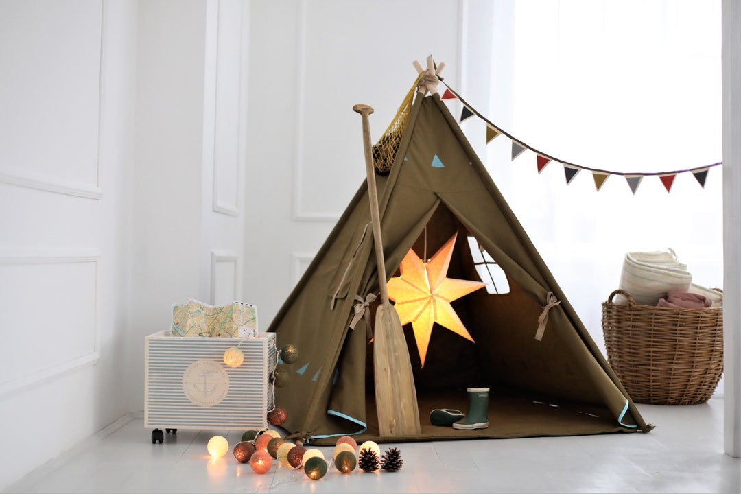Khaki+blue Teepee Tent, Play Tent, Kids Play Tent, Teepee for Boy ...
