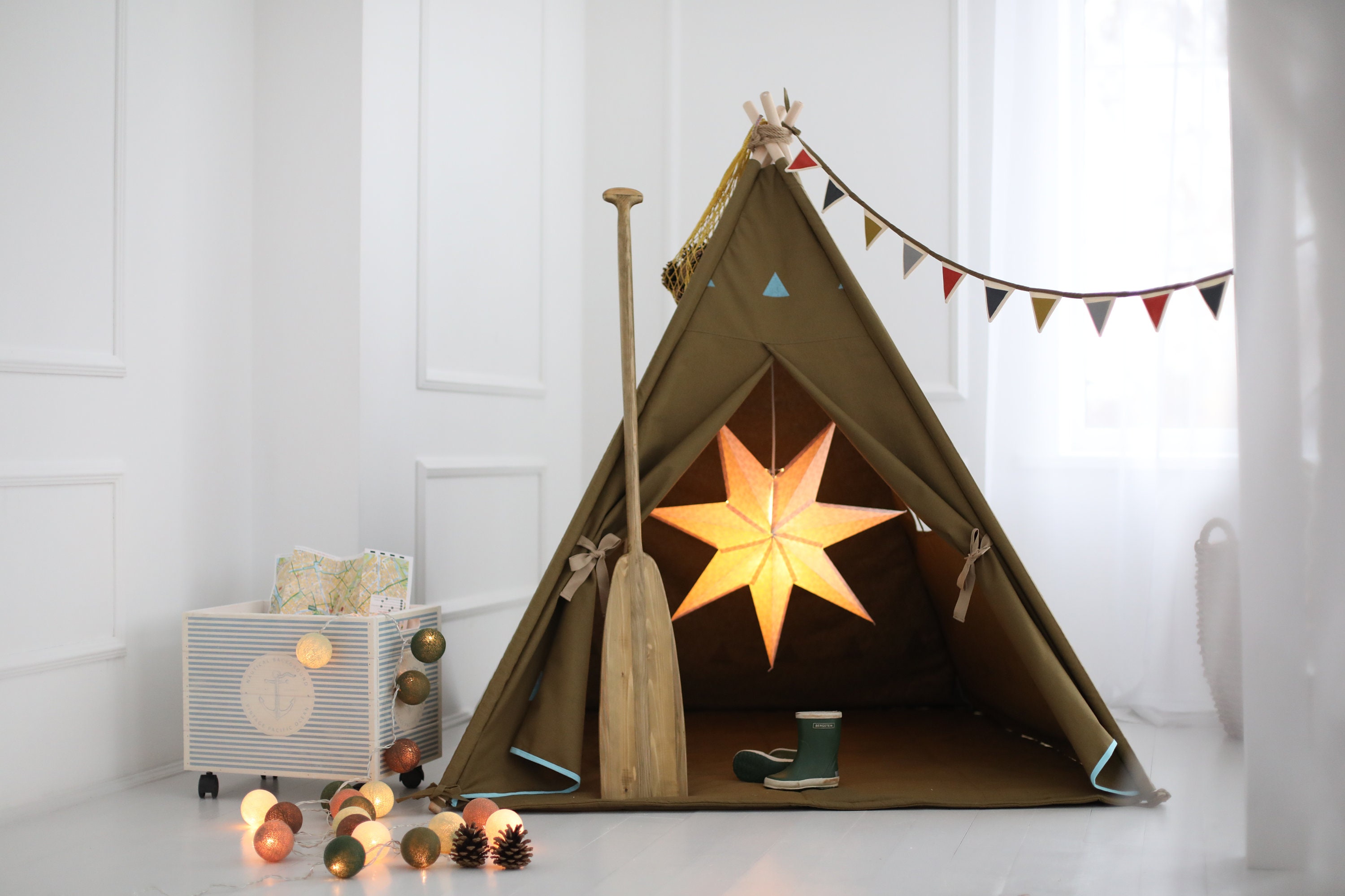 Khaki+blue Teepee Tent, Play Tent, Kids Play Tent, Teepee for Boy ...