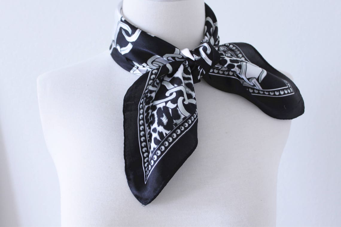Chains and Leopard Print Square Scarves / Soft Silk Head Scarf - Etsy