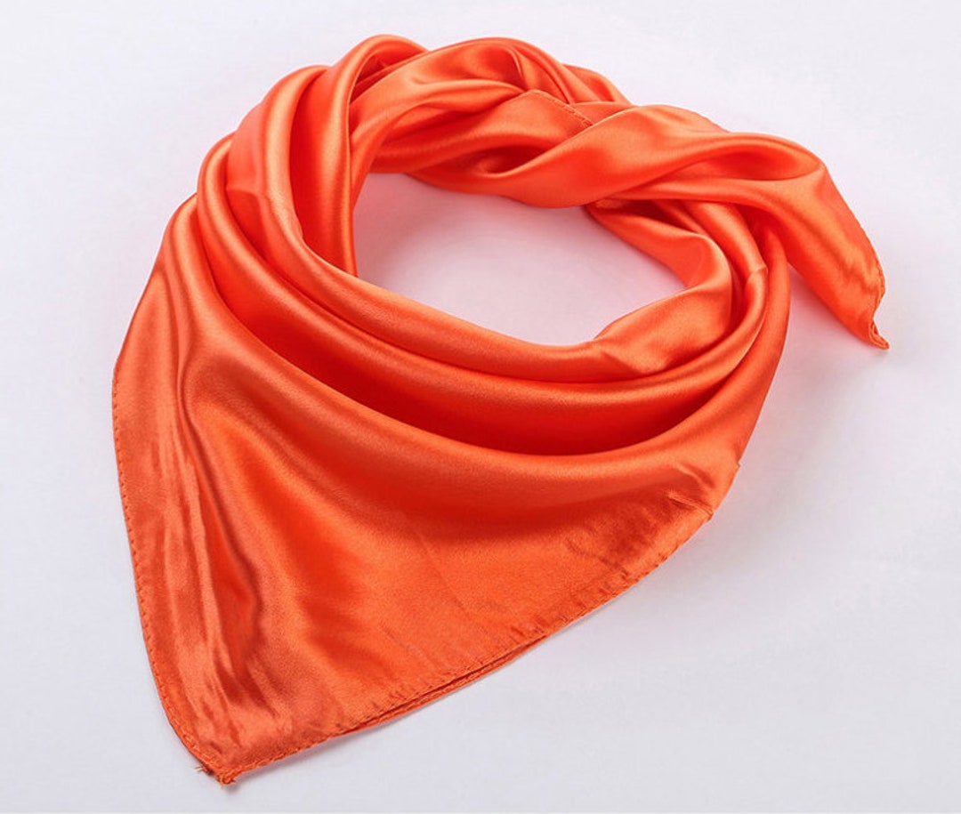 Orange Solid Color Square Scarves/soft Silk Head Scarf/scarf Headband ...