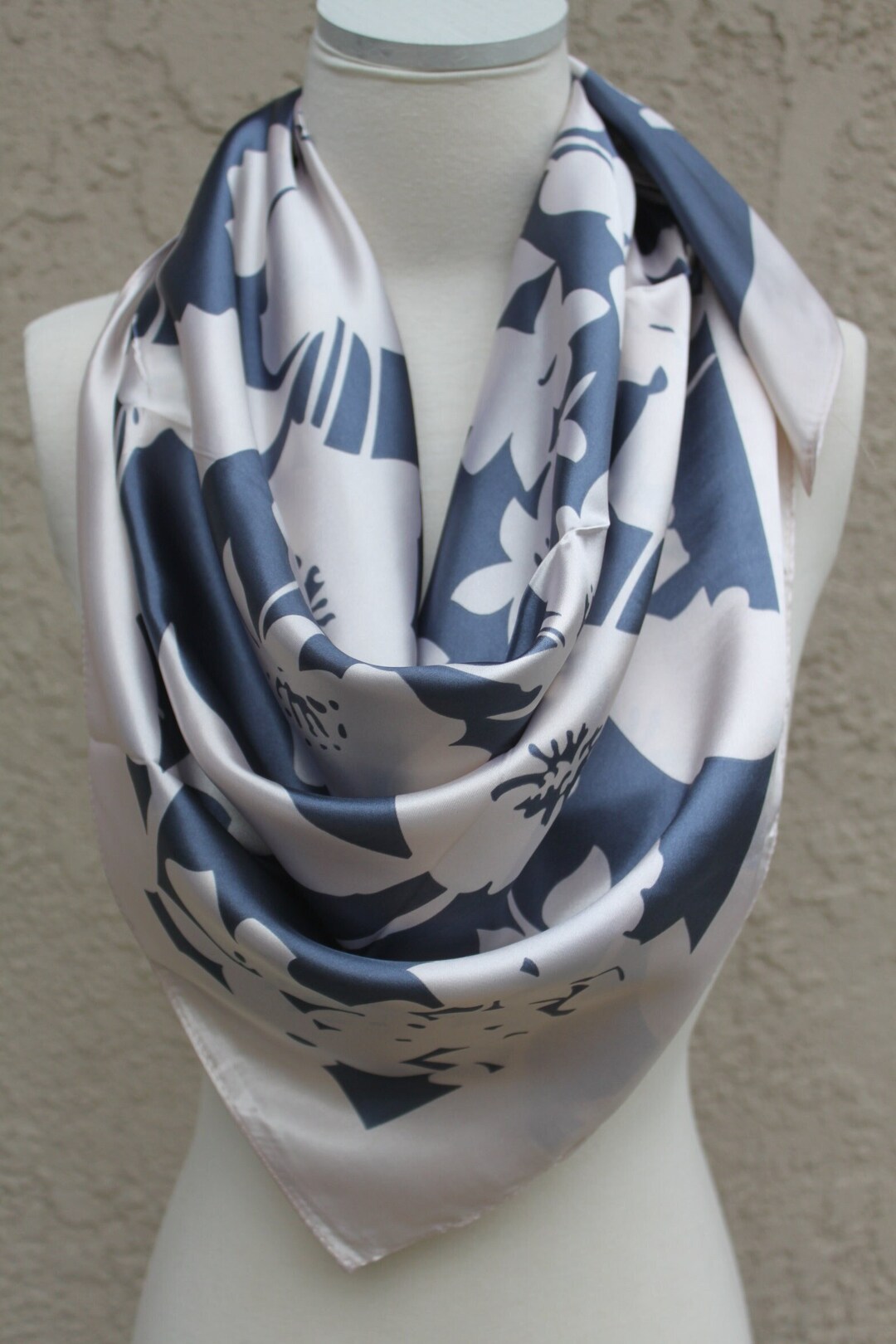 Large Satin Scarf/silky Hair Scarf/folk Floral 35 Square Neck Scarves ...