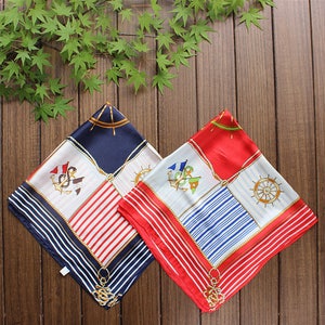 Nautical Square Scarves / Soft Silk Head Scarf / Scarf Headband / Red ...