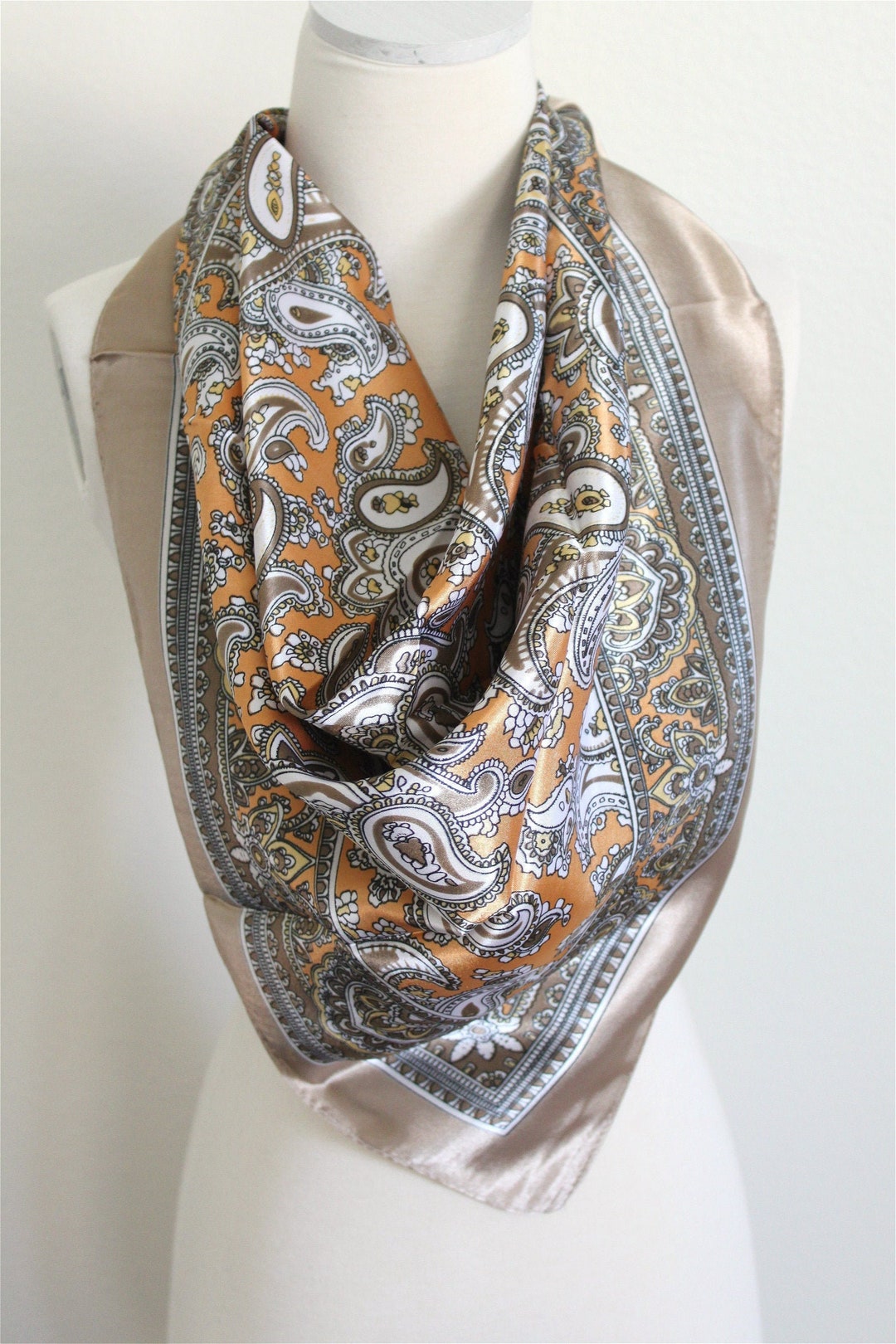 Large Satin Scarf/silky Hair Scarf/folk Floral 35 Square - Etsy