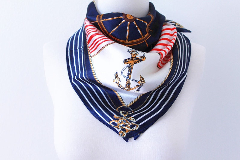 Nautical Square Scarves / Soft Silk Head Scarf / Scarf - Etsy