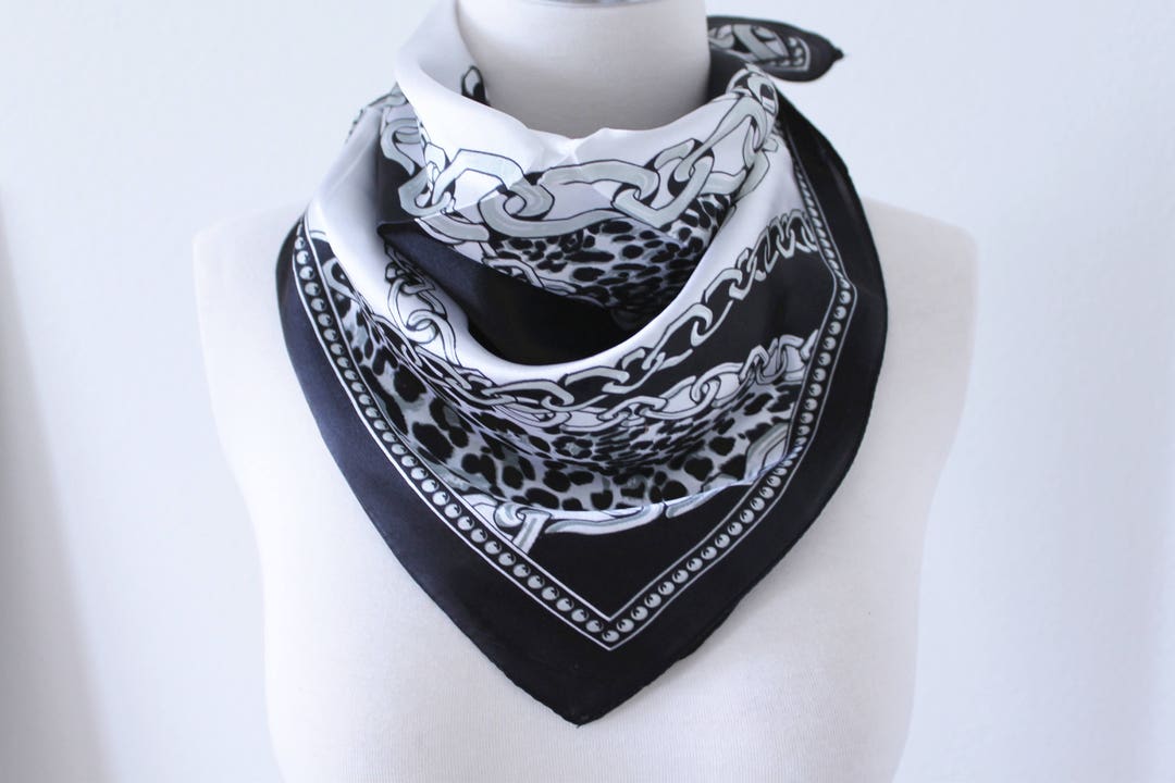 Chains and Leopard Print Square Scarves / Soft Silk Head Scarf / Scarf ...