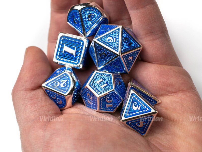Silver Thread Blue & Silver Metal Dice Set 7 Dungeons | Etsy