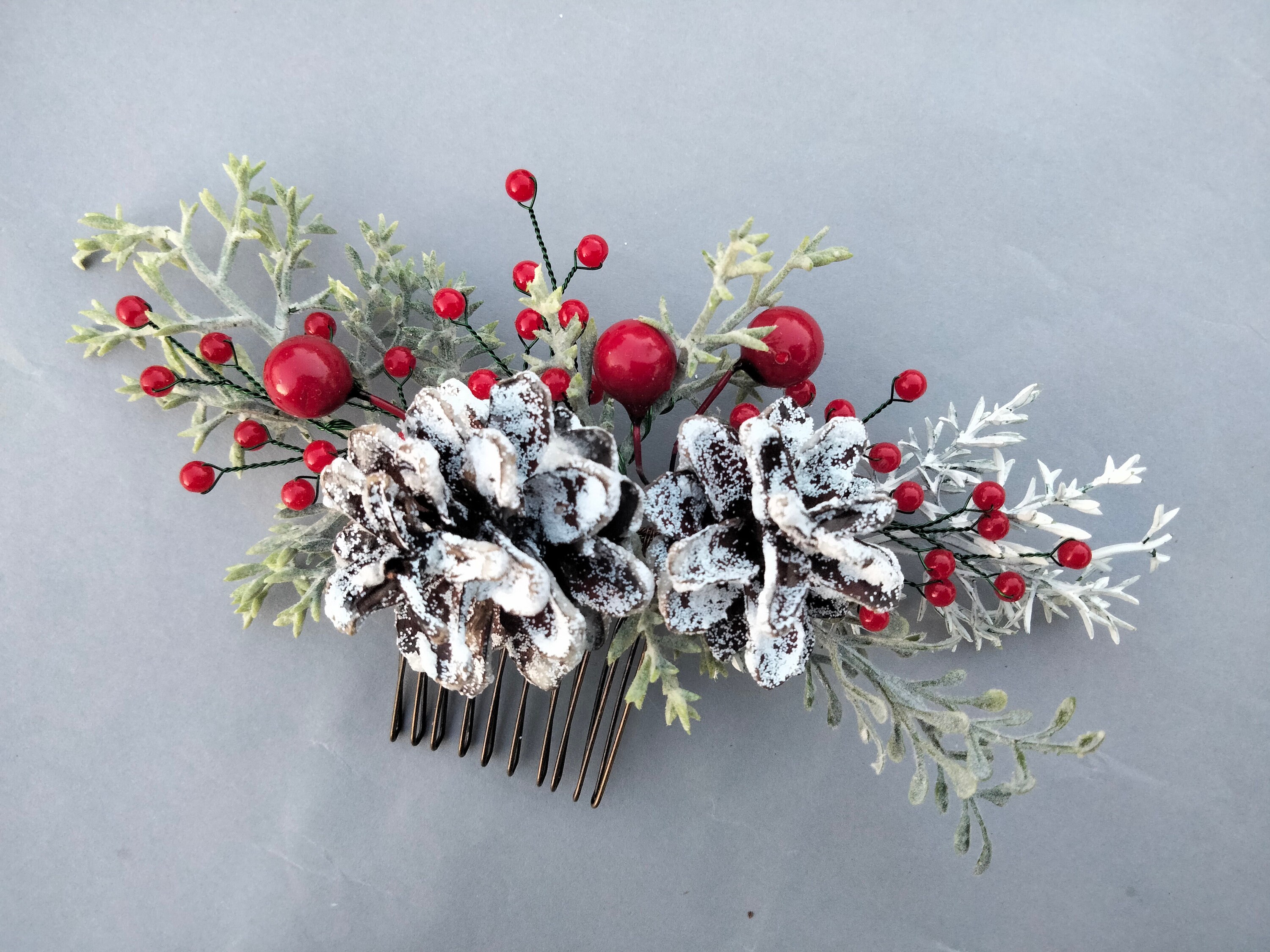 Green Moss Pine Cone Comb Holiday Decor Christmas Wedding Hair | Etsy UK