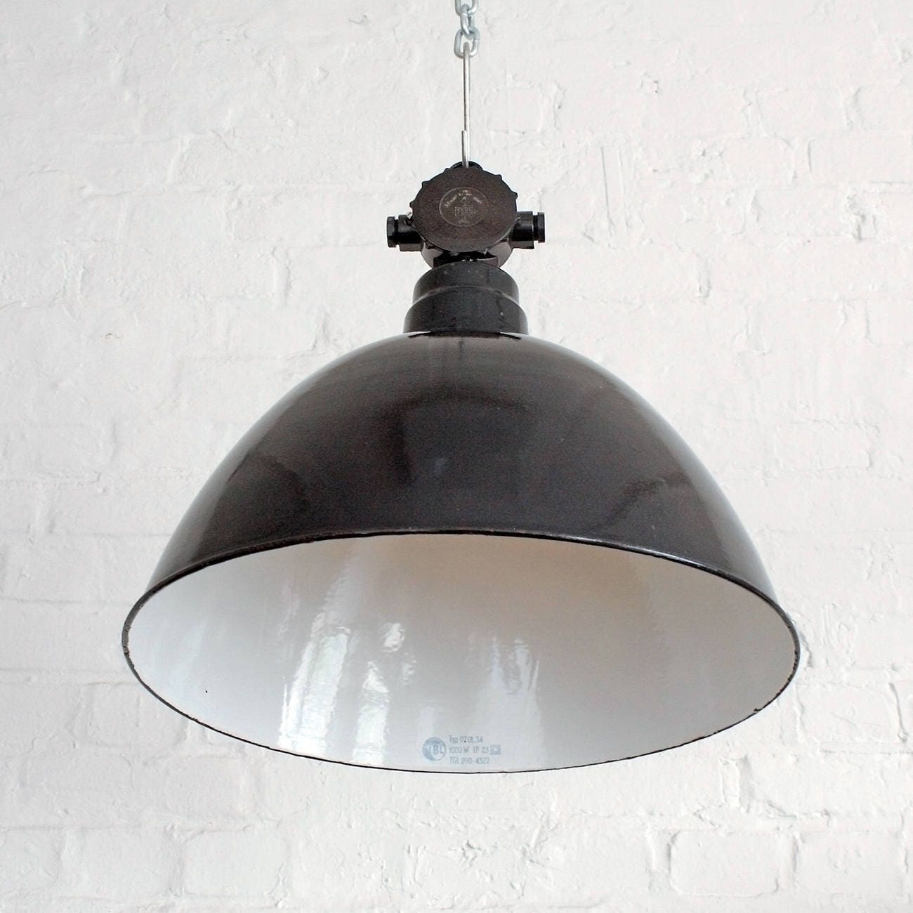 Vintage Enamel Industrial / Factory Lamp Hemispherical Shade: Ø 48 Cm ...