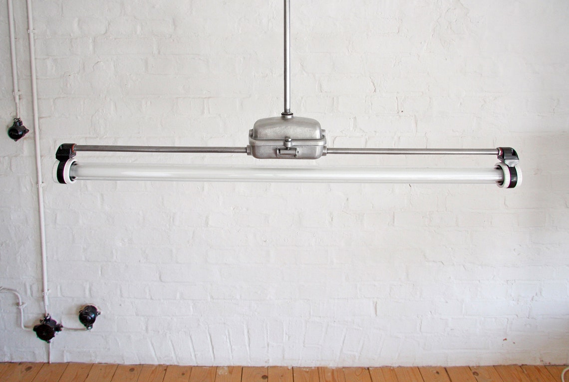 Vintage Factory Lamp With One Flourescent Tube - Etsy