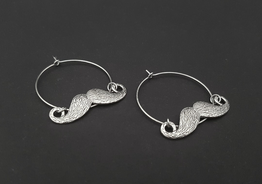 Quirky Moustache Silver Hoop Earrings Movember, Sir, Disguise, Funny ...