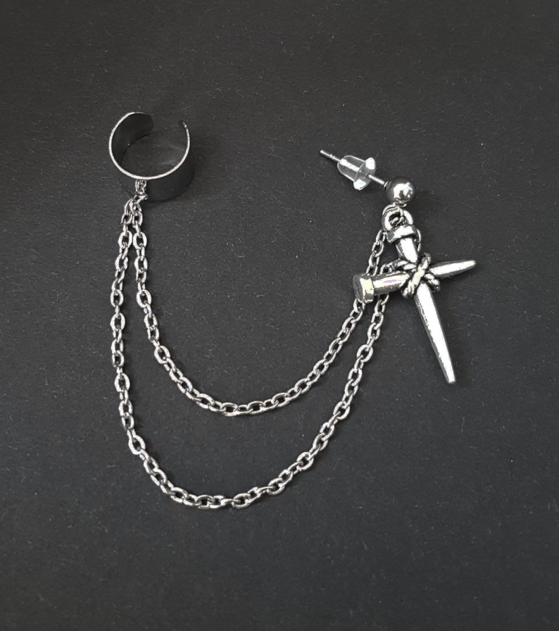 Vampire Slayer Stake Cross Chain Ear Cuff - Dracula, Gothic, Van ...