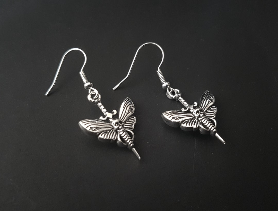 Silver Death's Head Moth Dagger Hook Earrings Fantasy, Gothic, Edgy ...