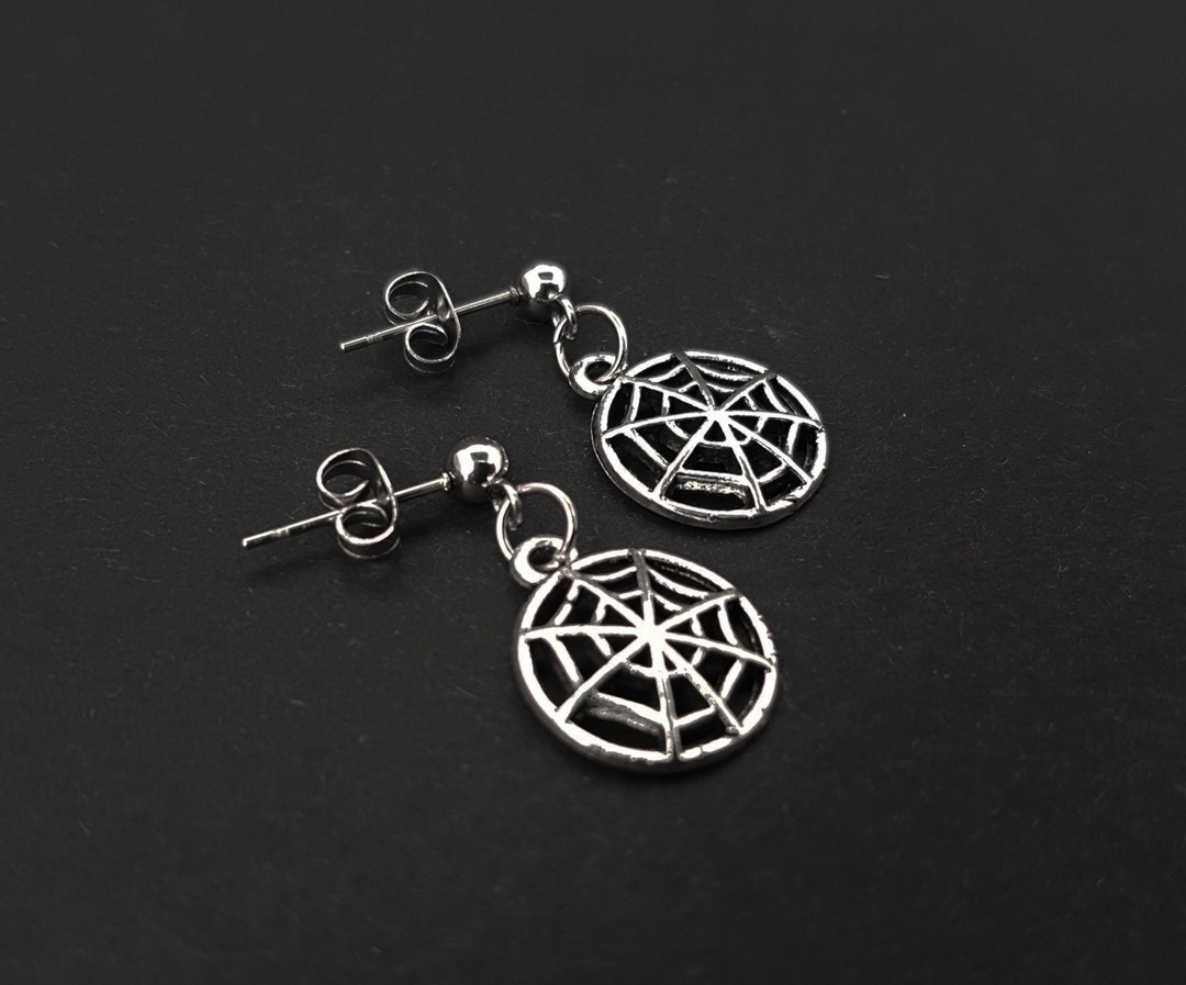 Edgy Gothic Spider Cobweb Stainless Steel Stud Earrings Alt, Horror ...