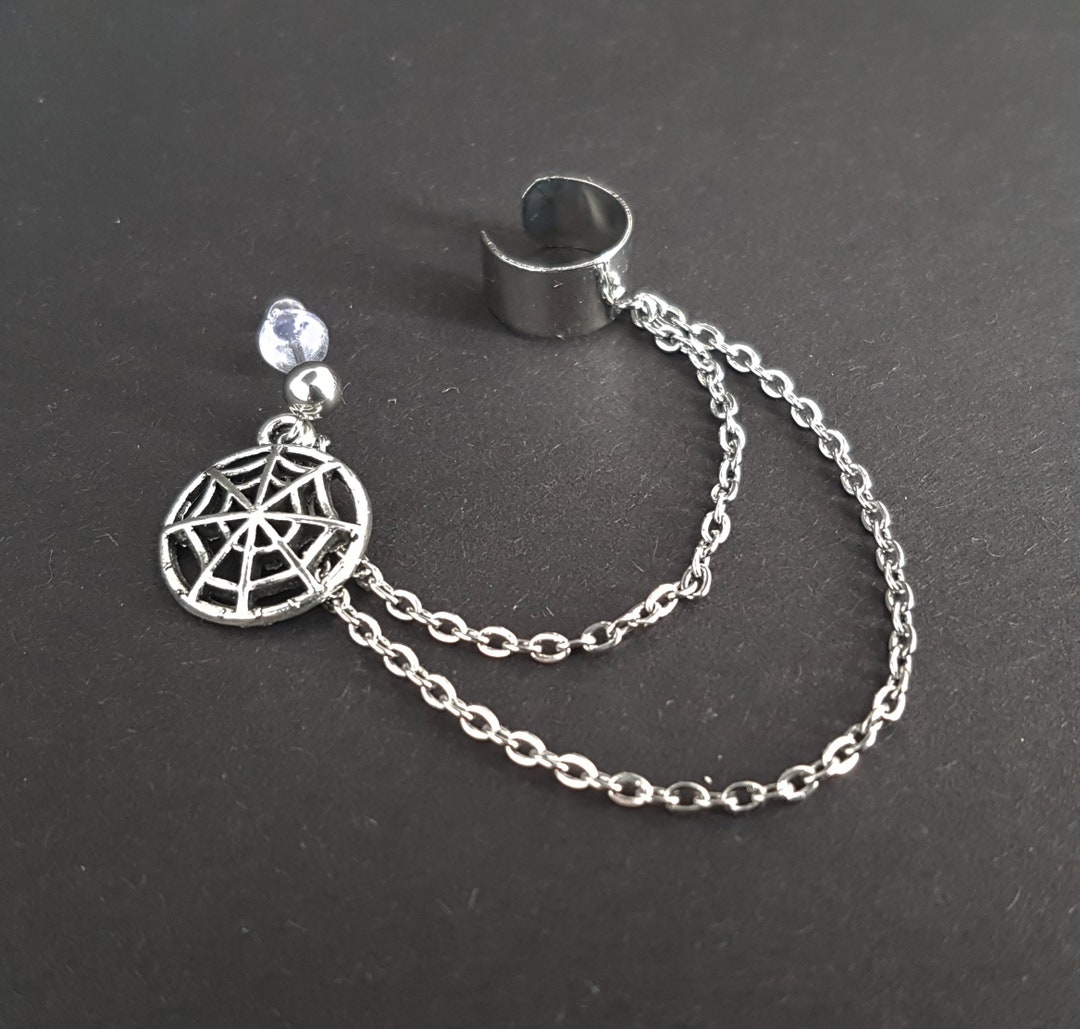 Spider Cobweb Stainless Steel Cuff Stud Earring - Spooky, Horror ...