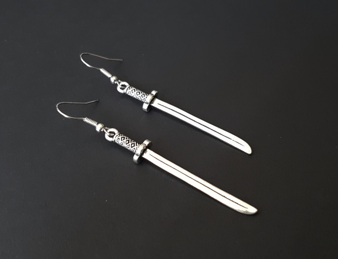Silver Katana Sword Earrings Renaissance, Medieval, Fantasy, Weapon ...
