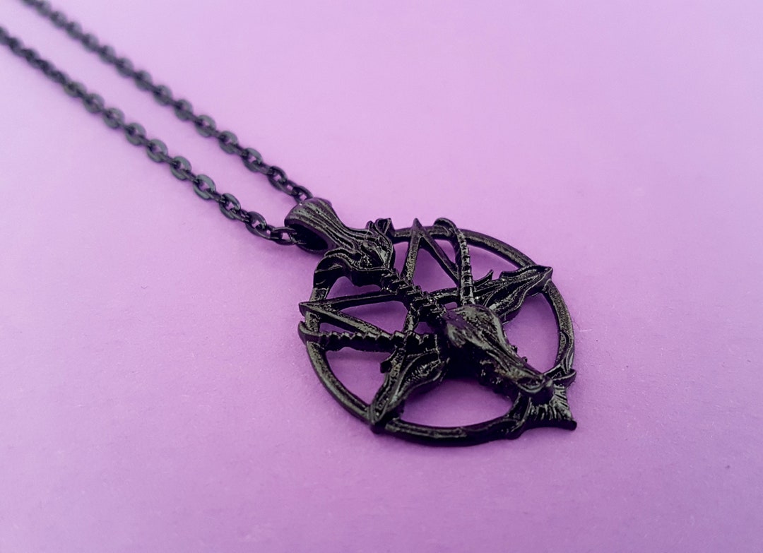 Black Baphomet Ram Pentagram 50cm Necklace E-girl, Emo, Nugoth ...