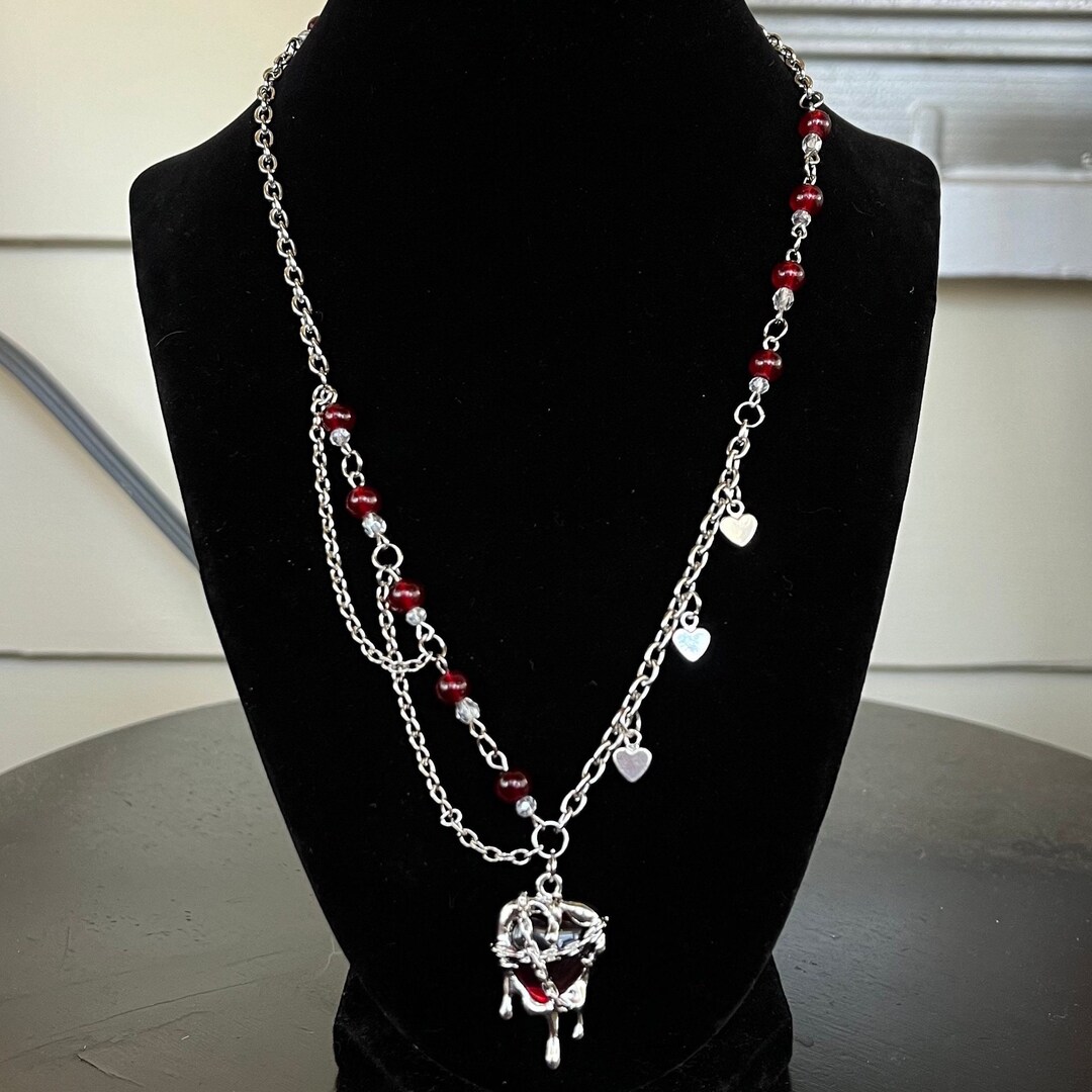Drippy Red Heart Chain Necklace - Etsy