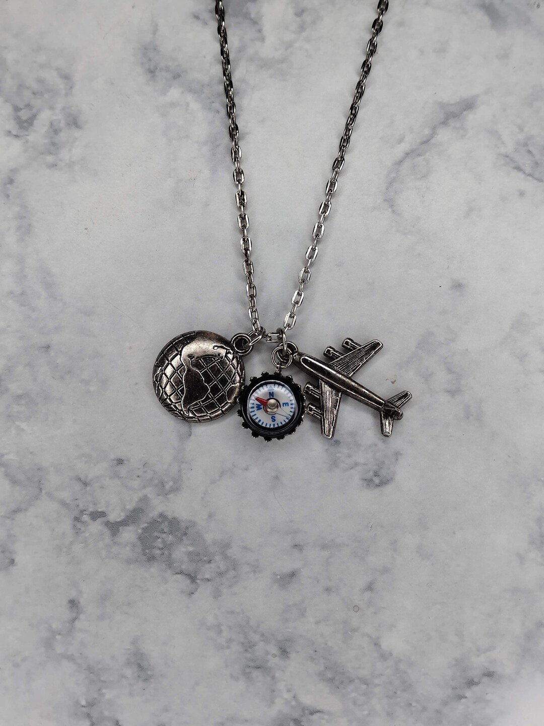 Travel-inspired Globe, Compass, and Plane Charm Necklace - Travel Gift ...