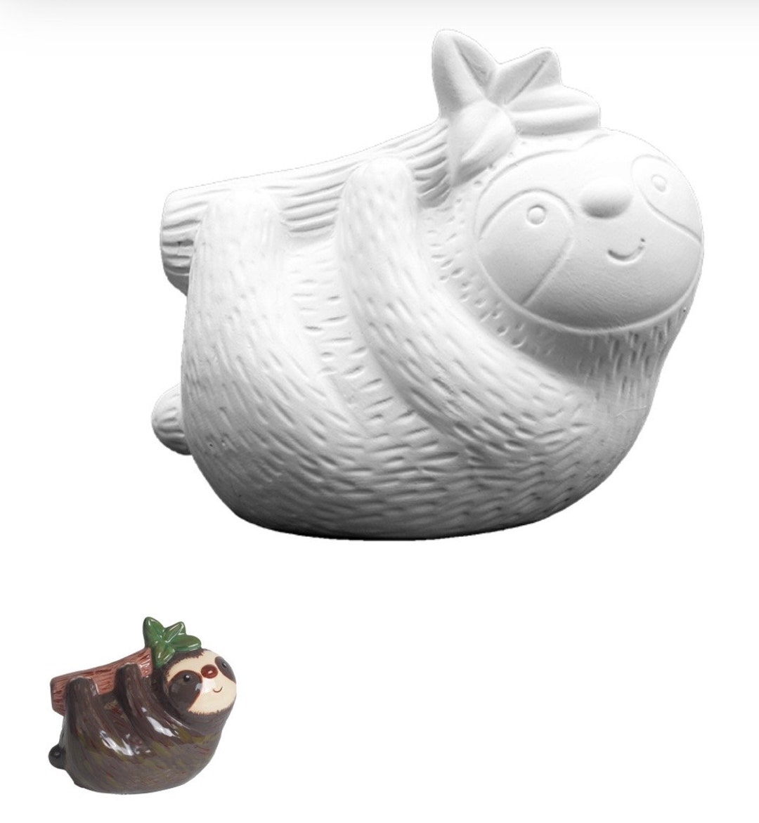 Unpainted Bisque Ceramic Sloth Bank, Can Be Painted With Acrylic Paints ...