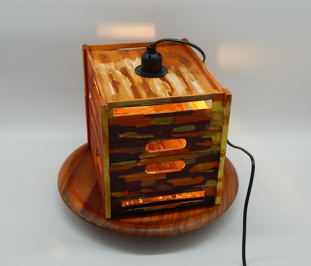 Wooden Box Lamp,e 27 Lamp Holder & Power Cord,hand Painted Inside and ...