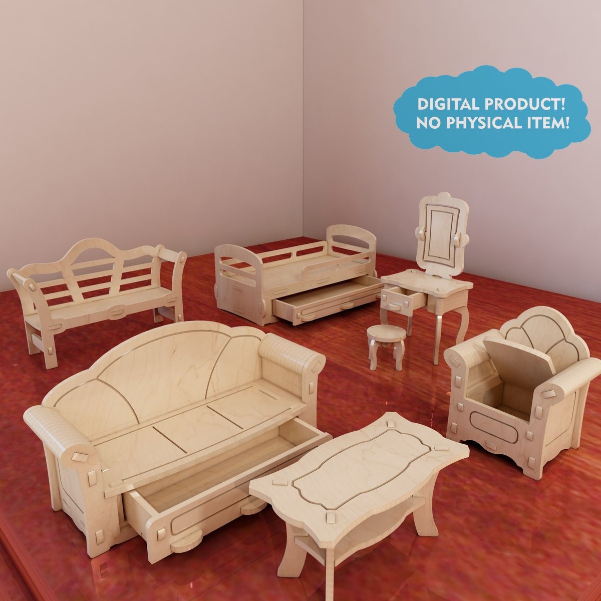 Vector projects for CNC router and laser cutting Barbie size furniture ...