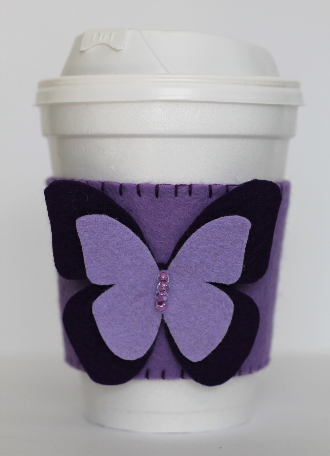 Handmade Felt Coffee Cozy With Butterfly, Eco-friendly Reusable Sleeve ...
