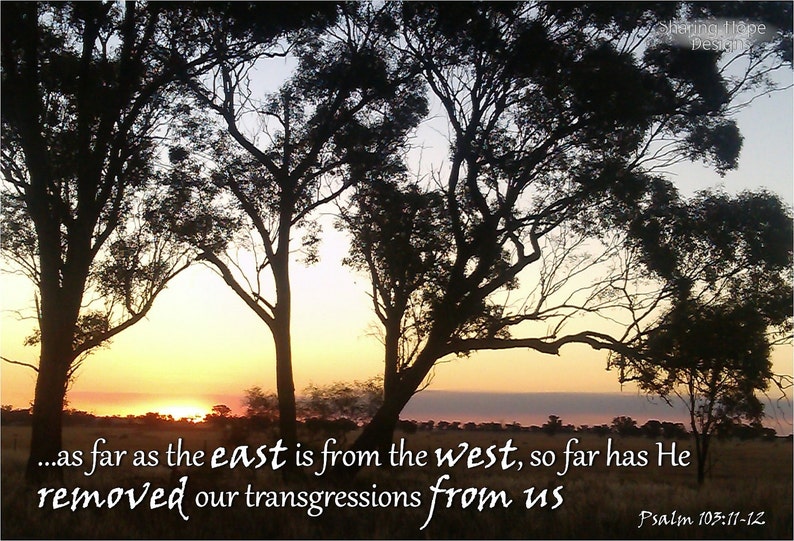 Bible Verse Postcard Set X5 Australian Bush Sunset Psalm 103:11-12 ...