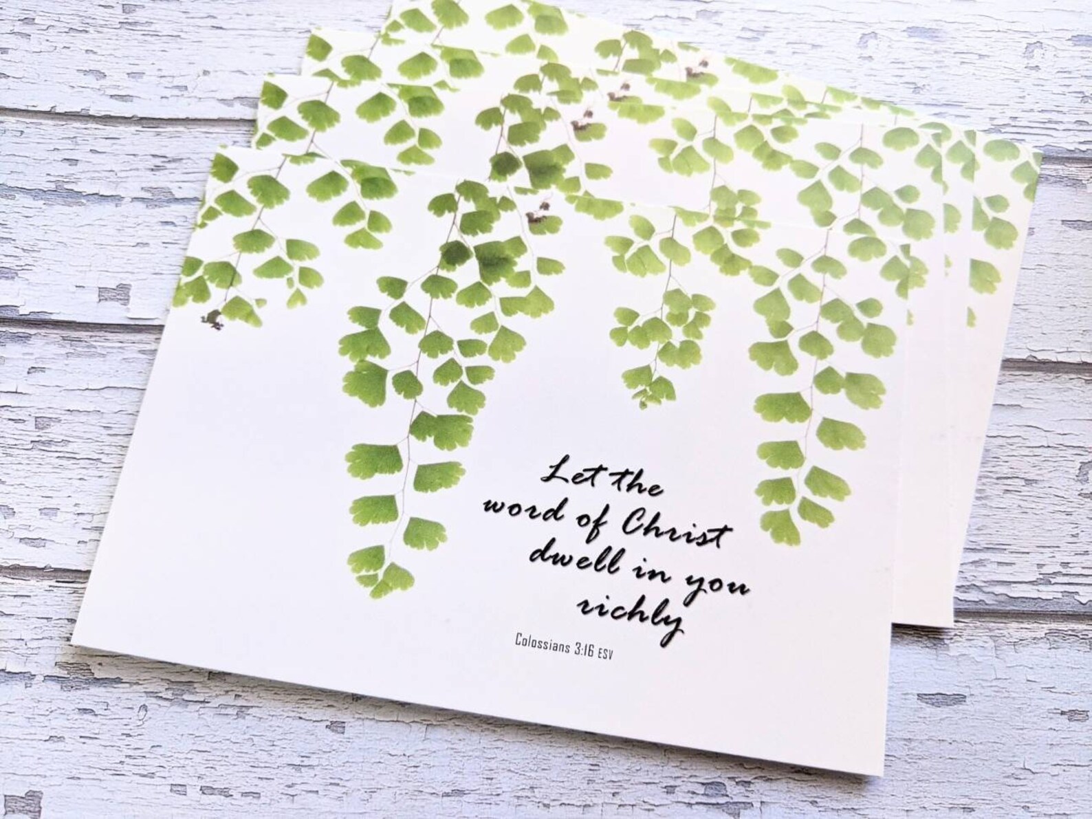5x Word of Christ Postcard Set Green Fern Colossians 3:16 Word of God ...