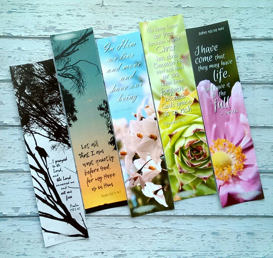 Bible Verse Flower Photo Bookmark Set X5 Scripture Memory Set Bible ...