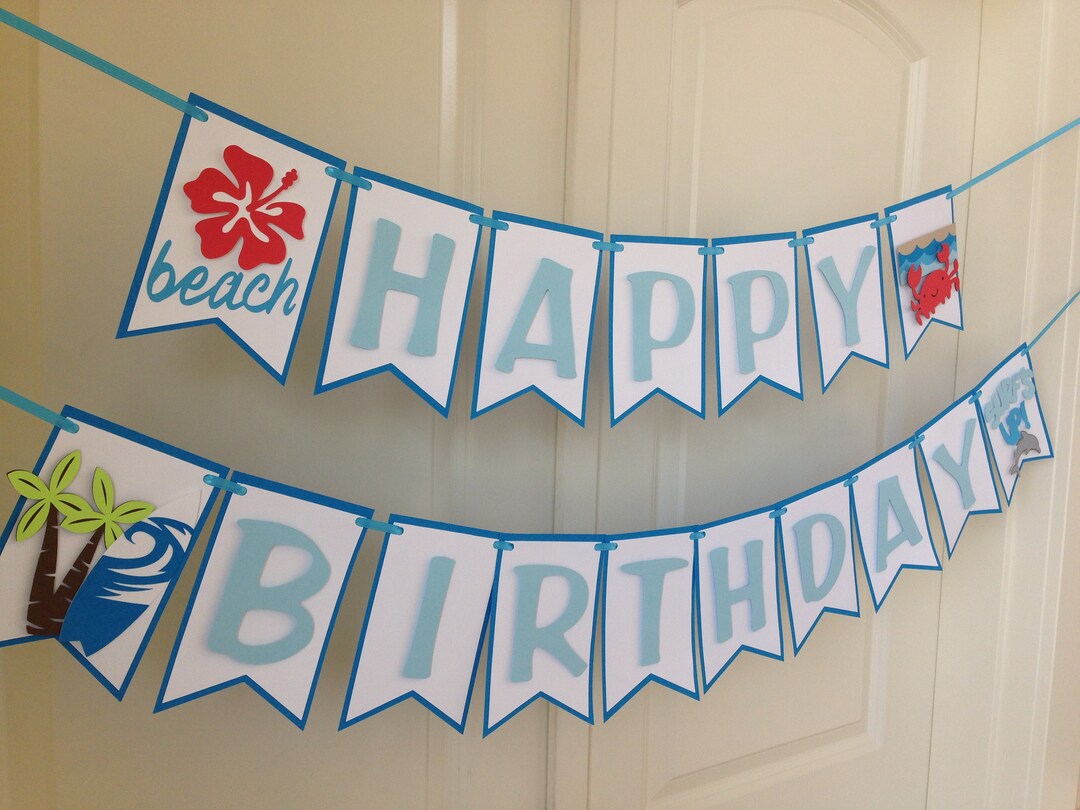 Tropical Beach and Surf Board Happy Birthday Banner - Etsy