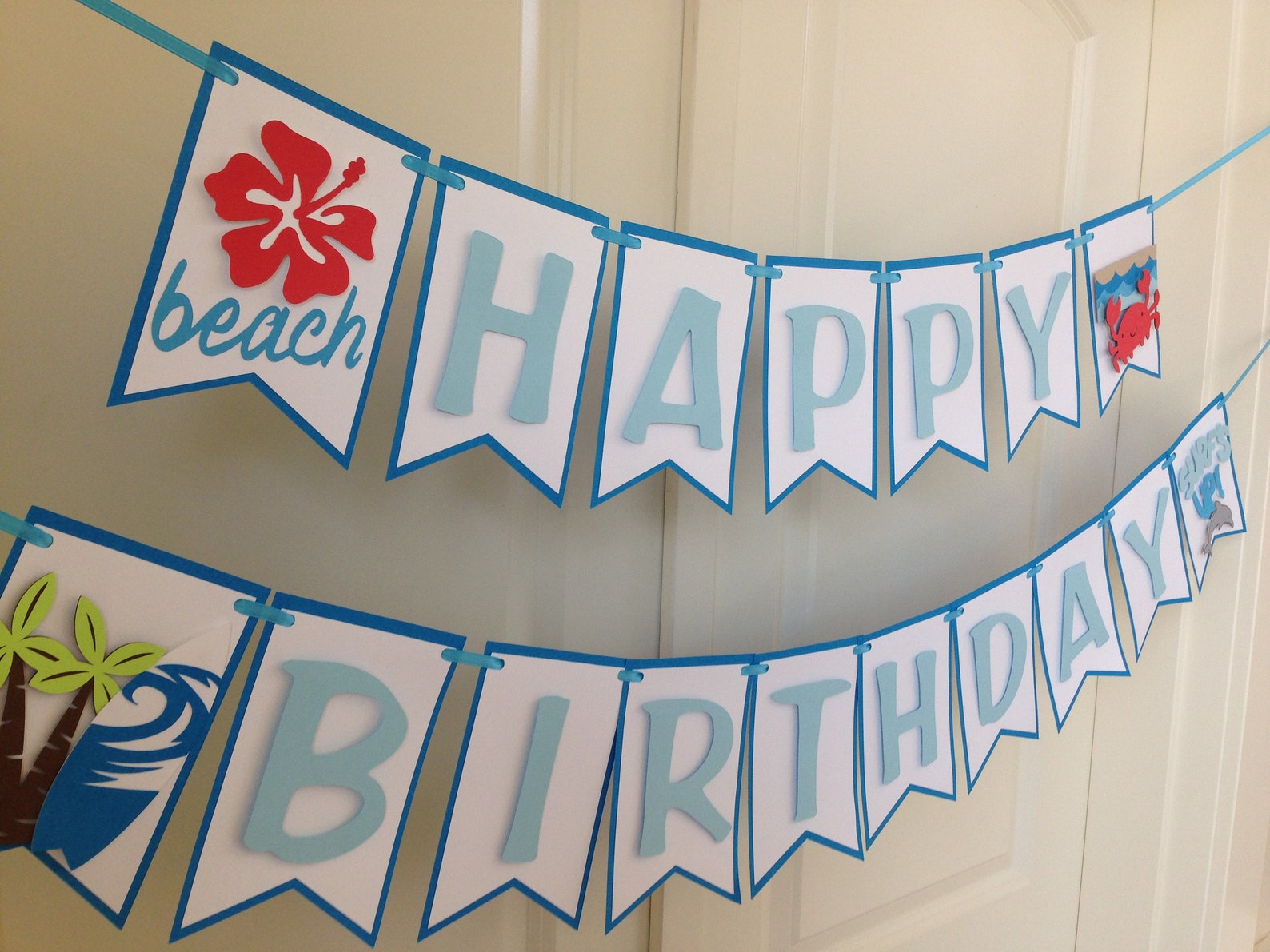 Tropical Beach and Surf Board Happy Birthday Banner - Etsy
